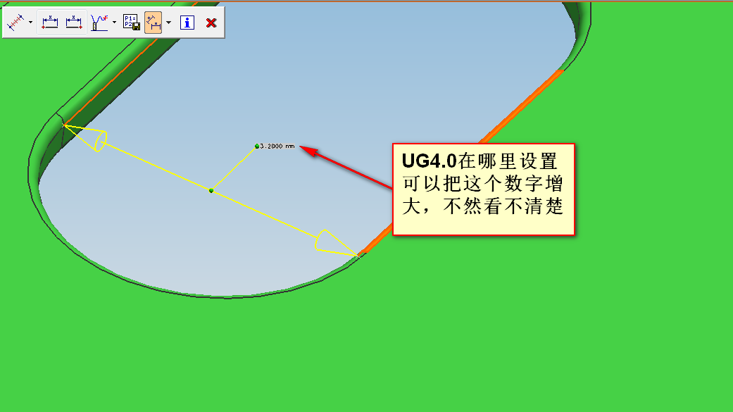 UG4.0建模下测量尺寸，我要标出很多尺寸都需要显示出来，但问题是显示的尺寸数值太小，别人都没办法看清-3D溜溜网